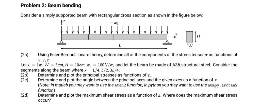 SOLVED: Problem 2: Beam Bending Consider a simply supported beam with a ...