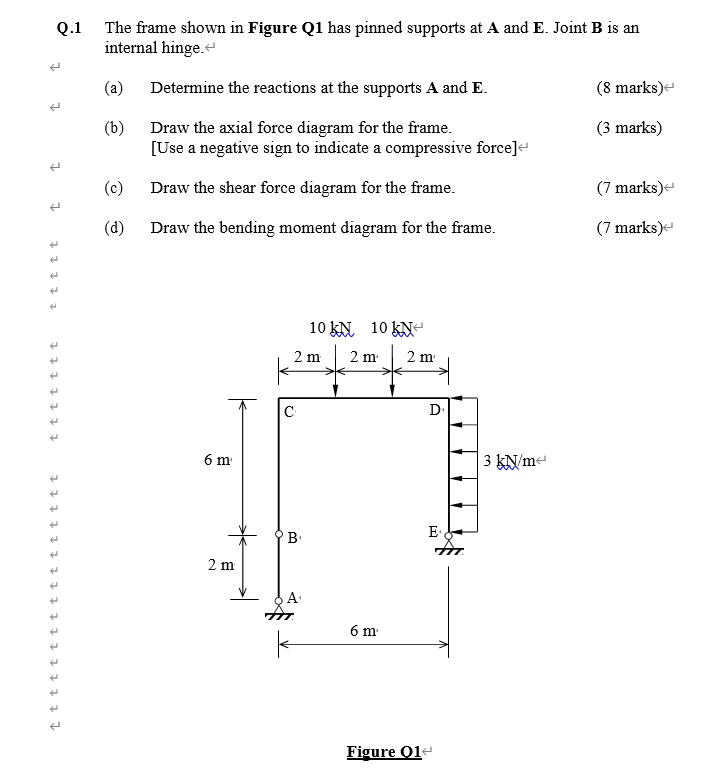 please step by step q1 the frame shown in figure q1 has pinned supports at a and e joint b is an ...