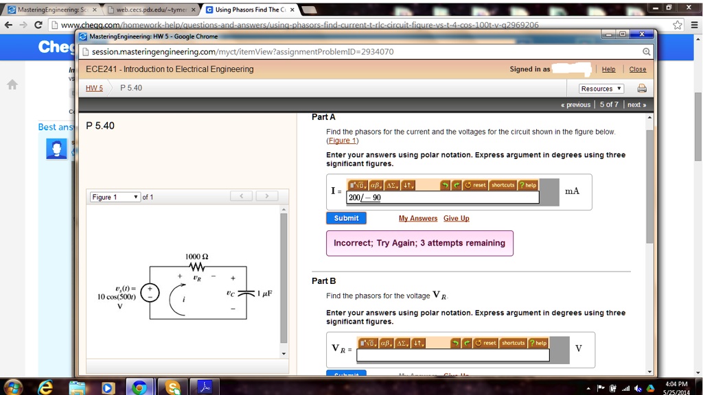 find the phasors for the current and the voltages for the circuit shown in the figure below ...