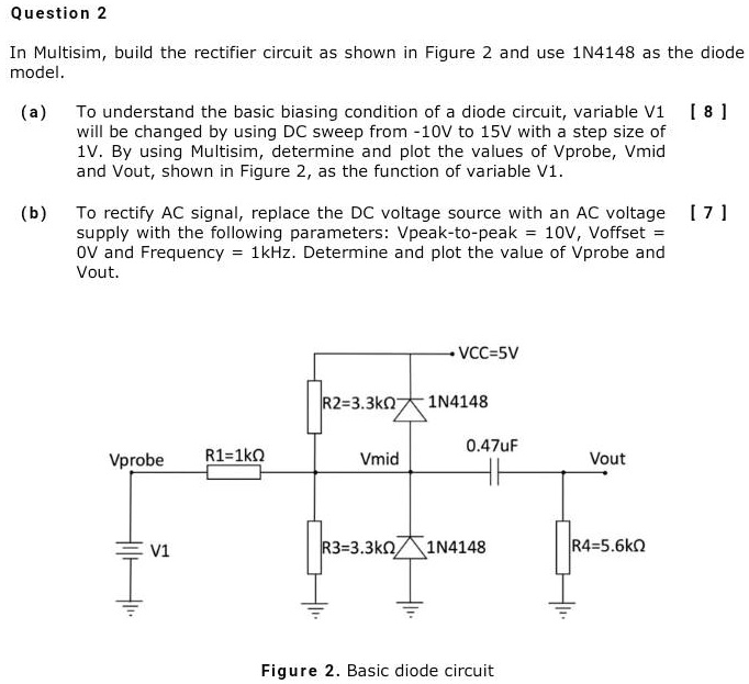 SOLVED: In Multisim, build the rectifier circuit as shown in Figure 2 and use 1N4148 as the ...