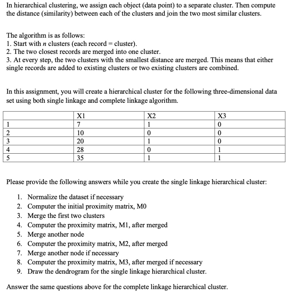 Solved In Hierarchical Clustering We Assign Each Object Data Point To A Separate Cluster