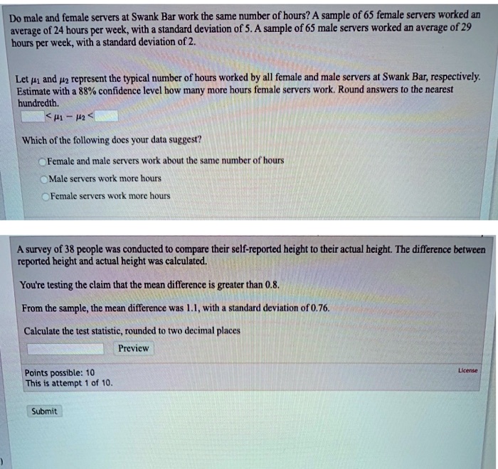 do male and female servers at swank bar work the same number of hours a ...
