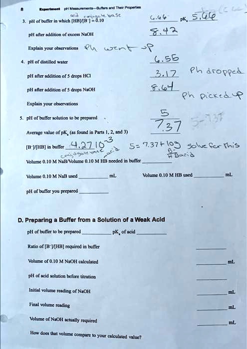 8 Experiment pH Measurements Buffers and Their Properties and conjugate ...