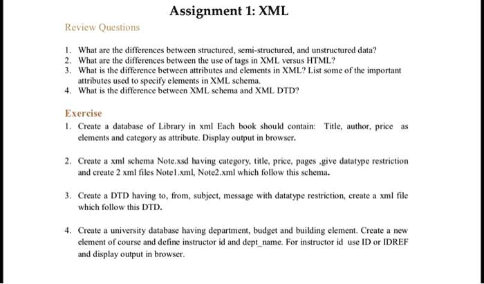 SOLVED Assignment 1 XML Review ions 1 What Are The Differences 