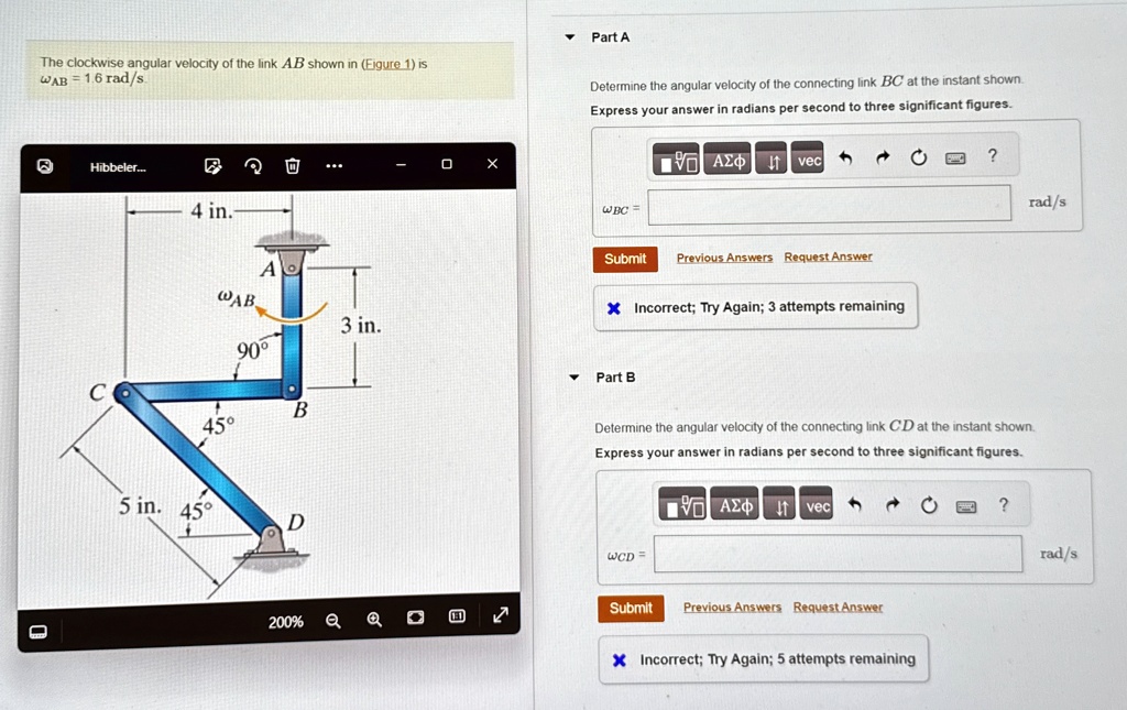 The Clockwise Angular Velocity Of The Link Ab Shown In Figure 1 Is Omegaab 16 Rads Part A