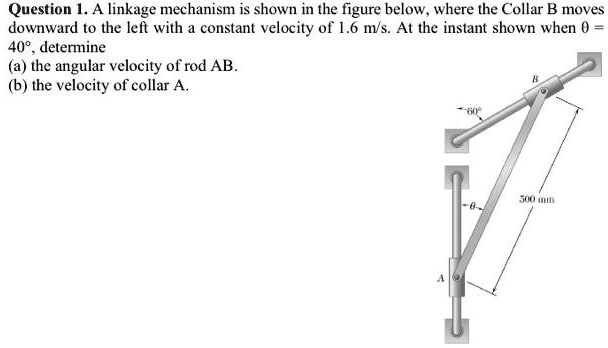 question la linkage mechanism is shown in the figure belowwhere the collar b moves downward to ...