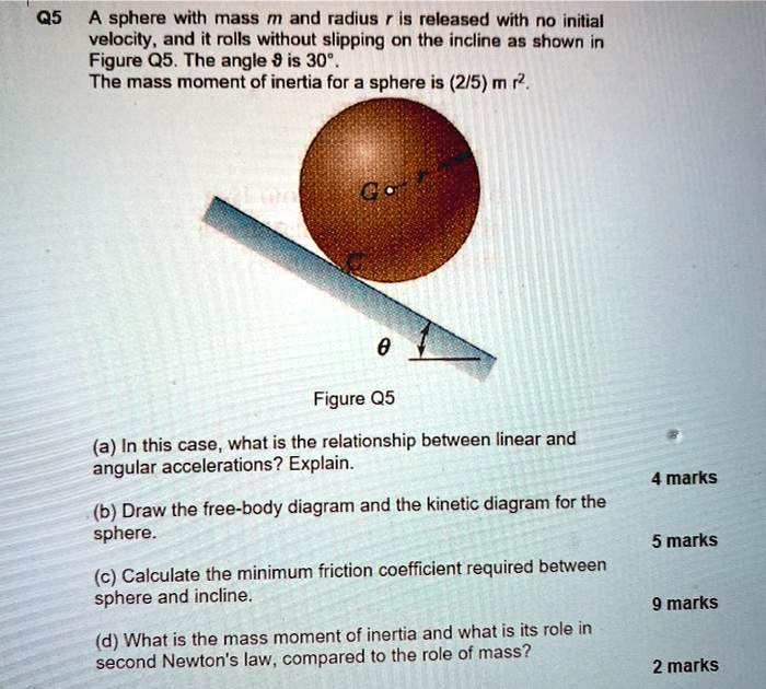 Q5 A sphere with mass m and radius r is released with no initial ...