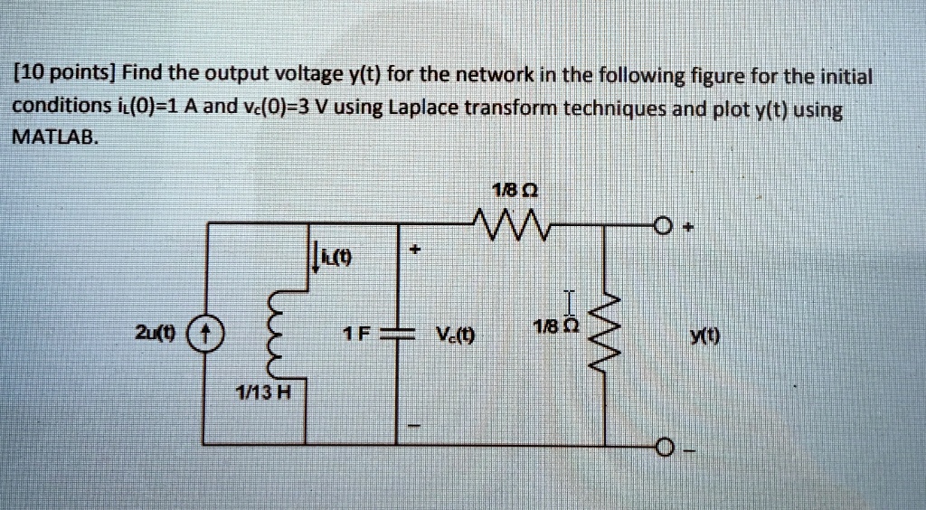 SOLVED: Find the output voltage y(t) for the network in the following figure for the initial ...