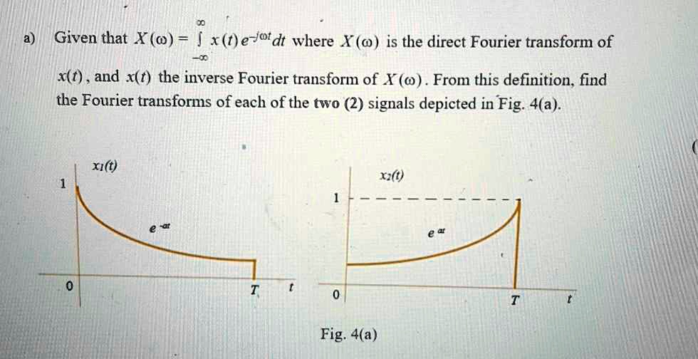 a) Given that X(ω) = ∫-∞^∞ x(t)e^-jω tdt where X(ω) is the direct Fourier transform of x(t), and ...
