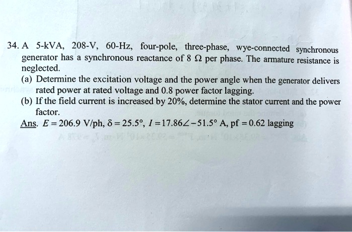 34 a 5 kva 208 v 60 hz four pole three phase wye connected synchronous ...