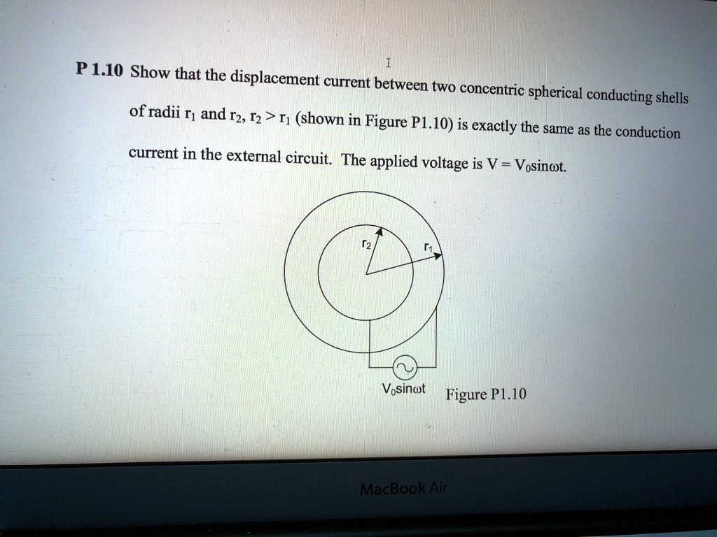 I P 1.10 Show that the displacement current between two concentric spherical conducting shells ...