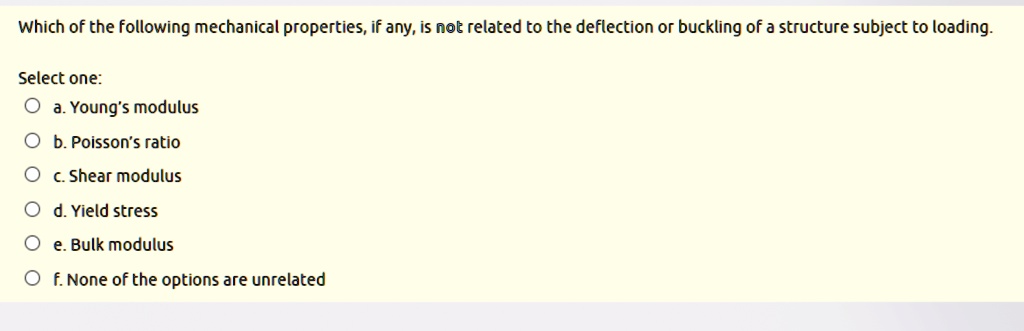 SOLVED: Which of the following mechanical properties, if any, is not ...