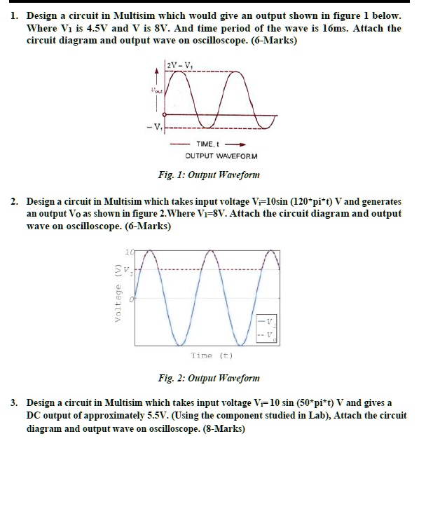 SOLVED: Design a circuit in Multisim which would give an output shown in figure 1 below. Where ...