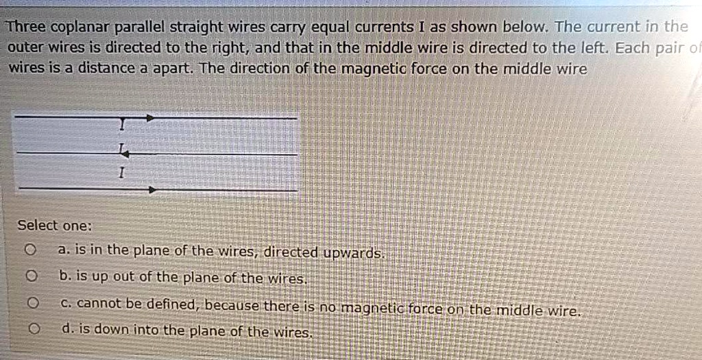 SOLVED: Three coplanar parallel straight wires carry equal currents I ...