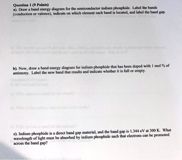 SOLVED: Question (9 Points) 4). Draw a band energy diagram for the semiconductor indium ...