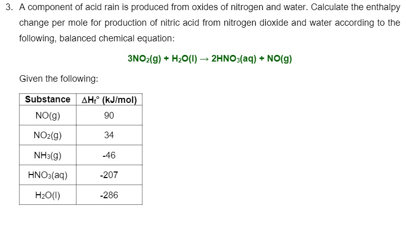 SOLVED: A component of acid rain is produced from oxides of nitrogen ...