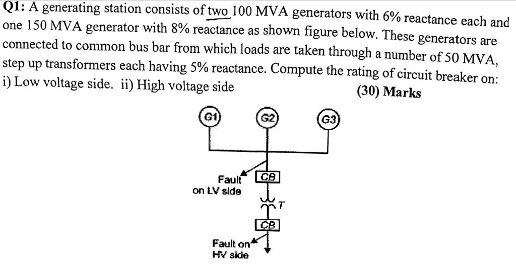 Q1: A generating station consists of two 100 MVA generators with 6% reactance each and one 150 ...