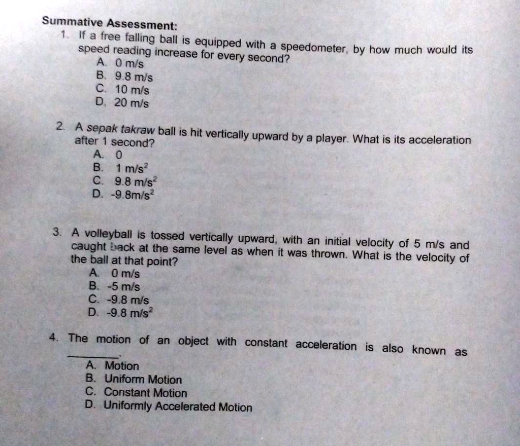 SOLVED: 'Summative Assessment:1. If a free falling ball is equipped ...