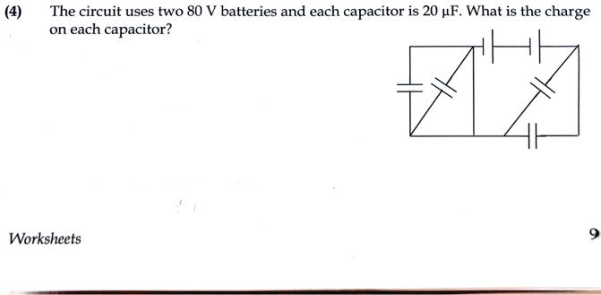 SOLVED: The circuit uses two 80 V batteries and each capacitor is 20 AF ...