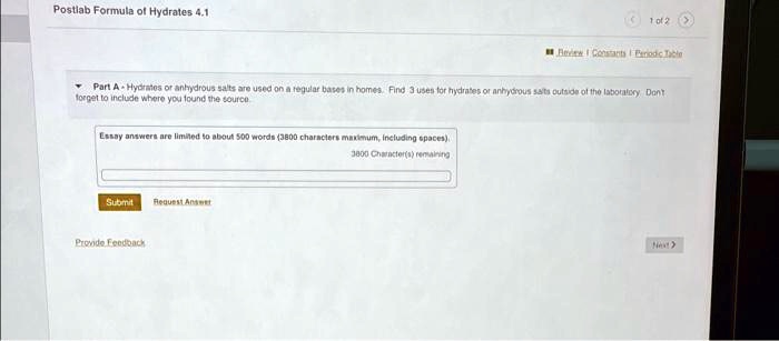 Postlab Formula of Hydrates 4.1 1 of 2 Review Constants Periodic Table ...