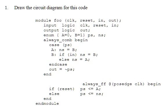 Module foo (clk, reset, in, out); input logic clk, reset, in; output ... Module foo (clk, reset, in, out); input logic clk, reset, in; output ...