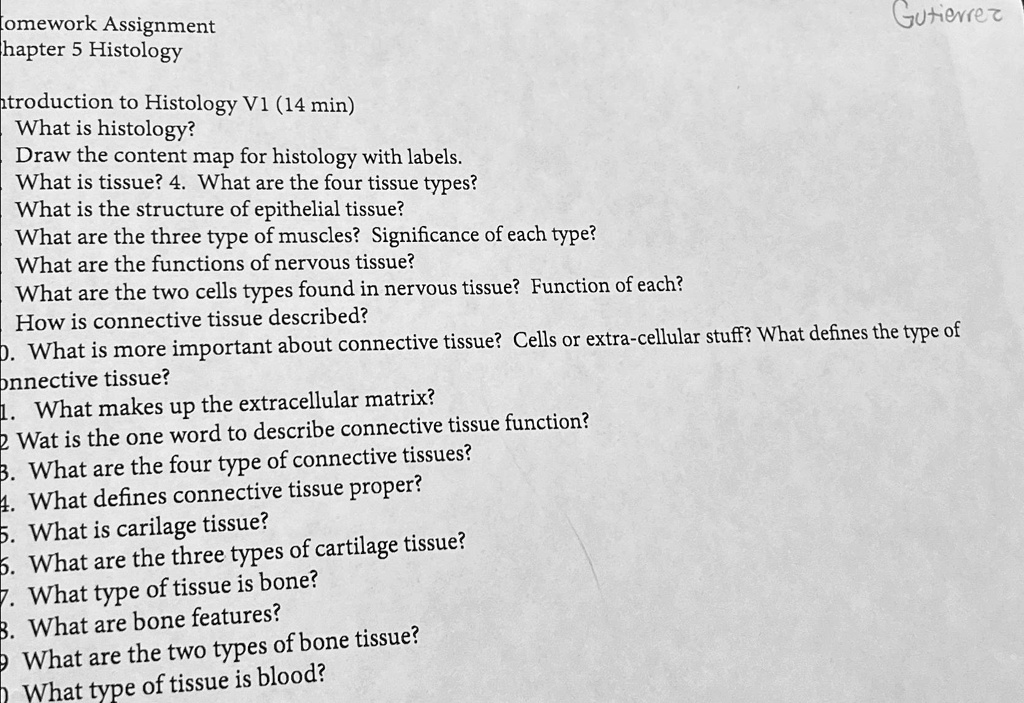 SOLVED: Homework Assignment Chapter 5 Histology Introduction to ...