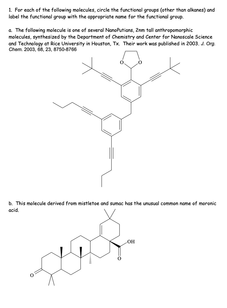for each of the following molecules circle the functional groups other than alkanes and label ...