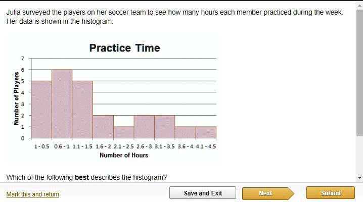 SOLVED: Which of the following best describes the histogram? The ...