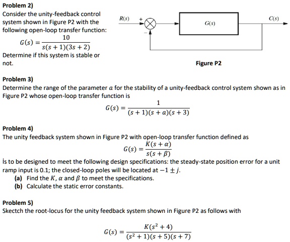 SOLVED: Problem 2) Consider the unity-feedback control system shown in Figure P2 with the ...