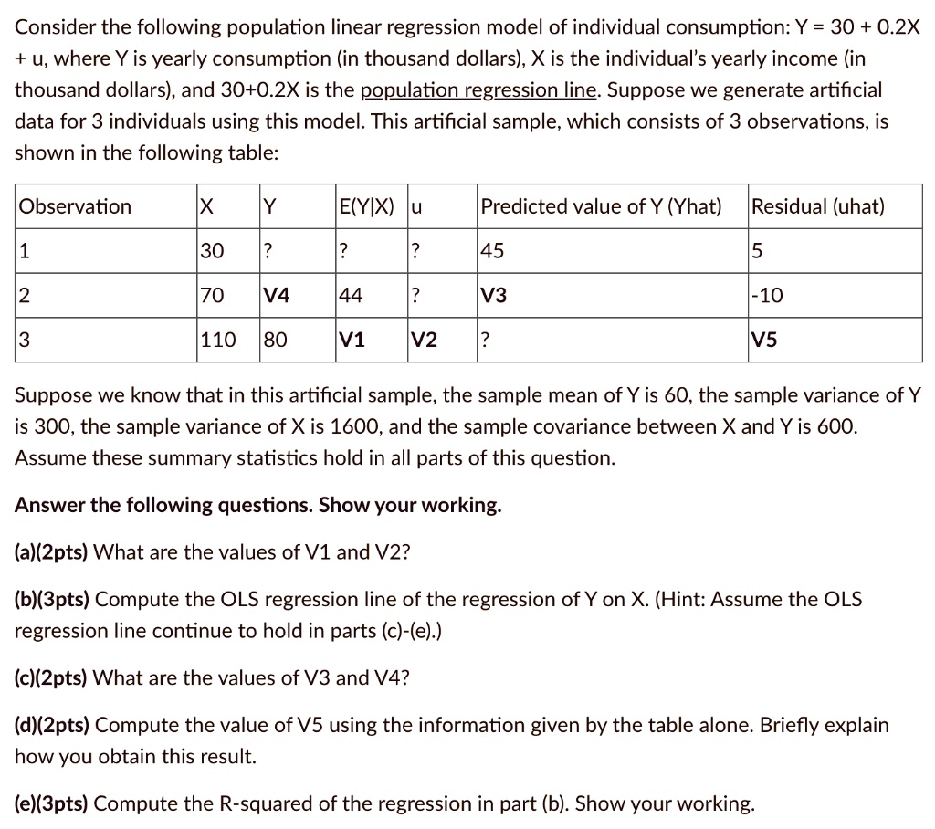 SOLVED: Consider the following population linear regression model of ...