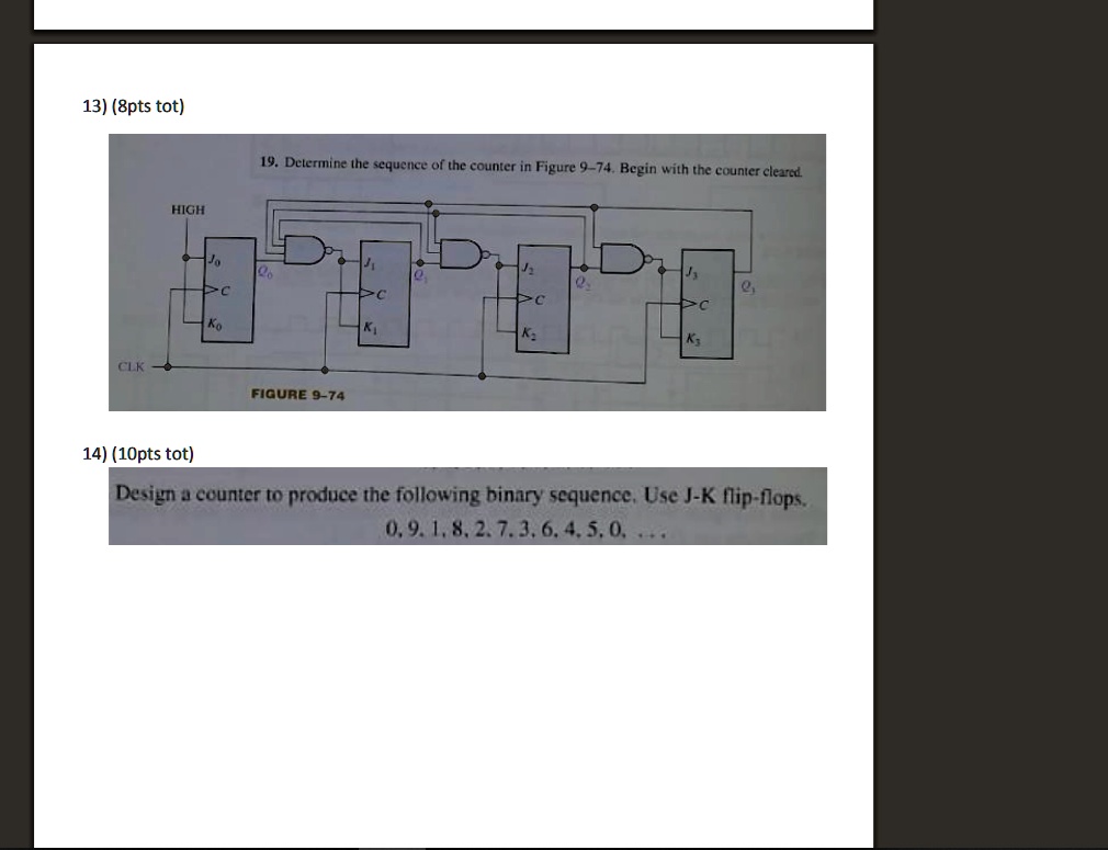 13) (8pts tot) 19. Determine the sequence of the counter in Figure 9-74 ...