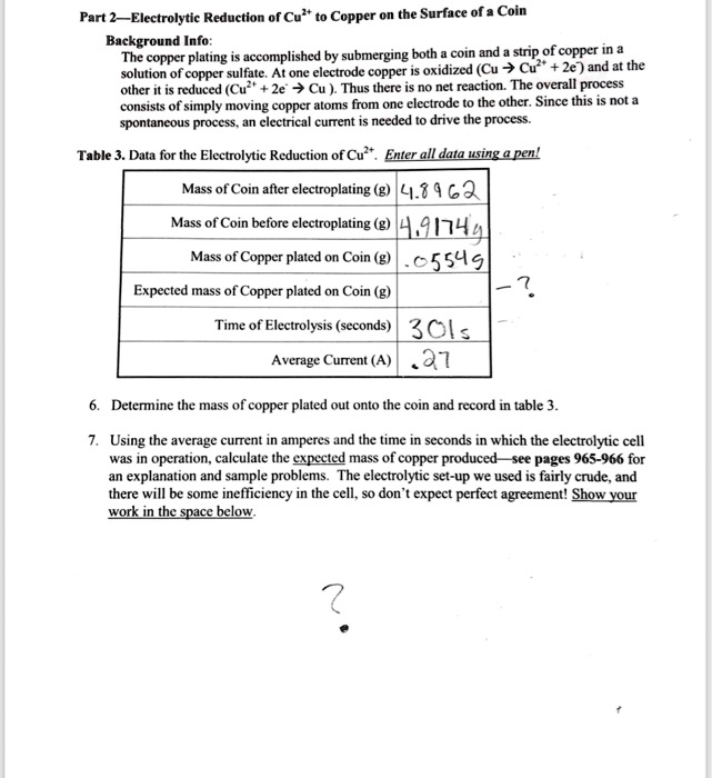 SOLVED: Part 2 Electrolytic Reduction of Cul to Copper on the Surface ...