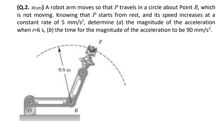 q2 30 pts a robot arm moves s0 that p travels in a circle about point b ...