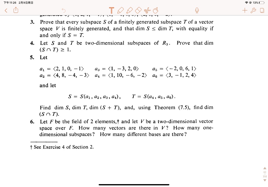 t1126 2a9ba8 137 e prove that every subspace s of a finitely generated subspace t of a vector ...