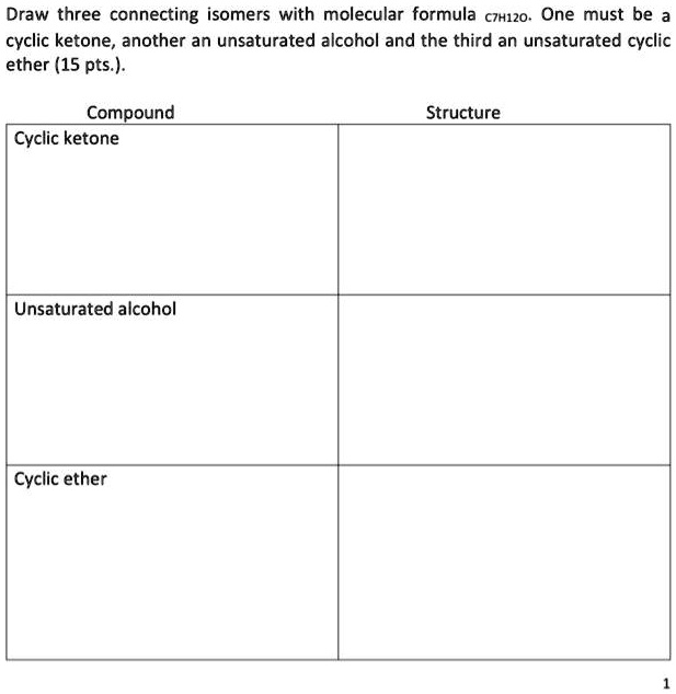 Draw three connecting isomers with molecular formula C7H12O. One must ...