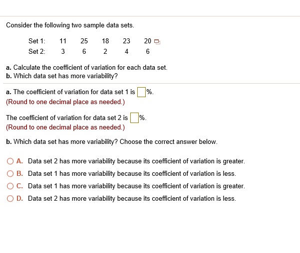 Solved Consider The Following Two Sample Data Sets Set 1 Set 2 20 D Calculate The 