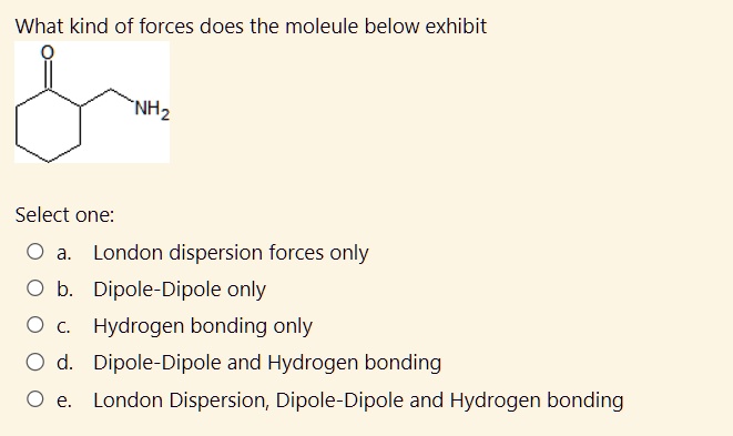 SOLVED: What kind of forces does the molecule below exhibit? NH Select ...