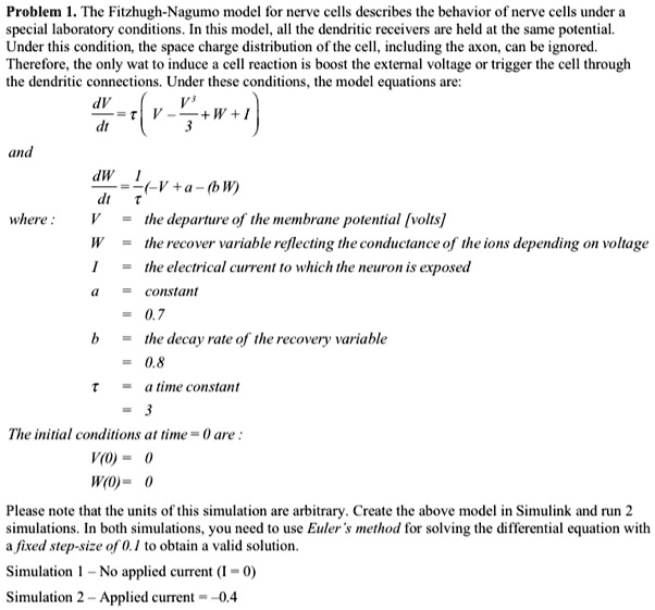 Problem 1. The Fitzhugh-Nagumo model for nerve cells describes the behavior of nerve cells under ...