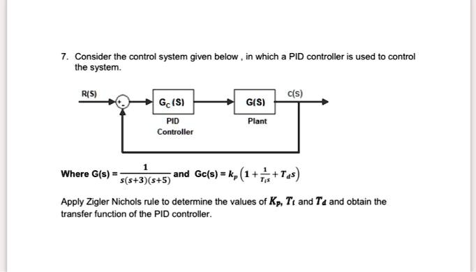 [GET ANSWER] 7. Consider the control system given below, in which a PID controller is used to ...