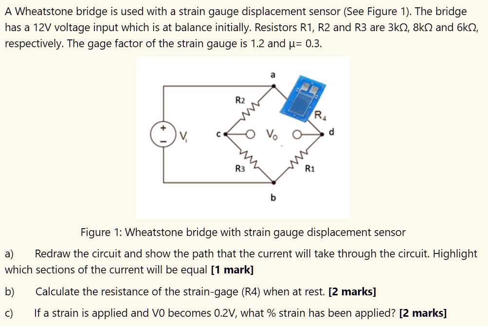 a wheatstone bridge is used with a strain gauge displacement sensor see ...