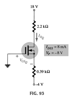 SOLVED: For the network of Fig. 93, determine: a.) IDQ and VGSQ b.) VDS ...