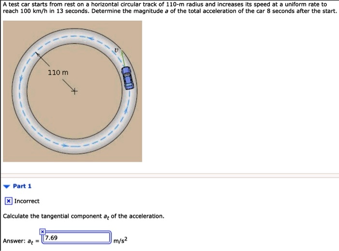 SOLVED: A test car starts from rest on a horizontal circular track of ...