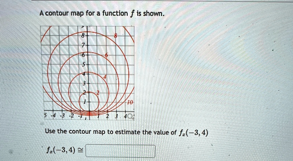 a contour map for a function f is shown use the contour map to estimate the value of fx 3 4 fx 3 ...