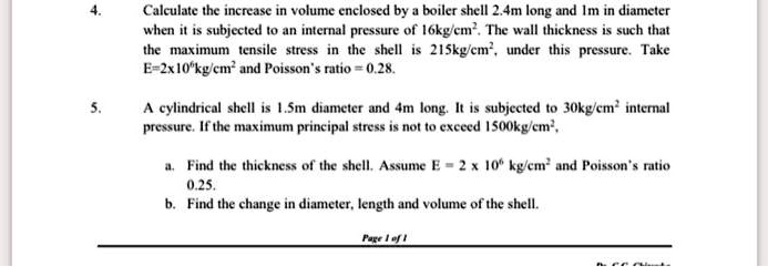 Texts: 4. Calculate the increase in volume enclosed by a boiler shell 2 ...