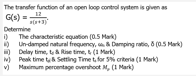 SOLVED: The transfer function of an open loop control system is given ...