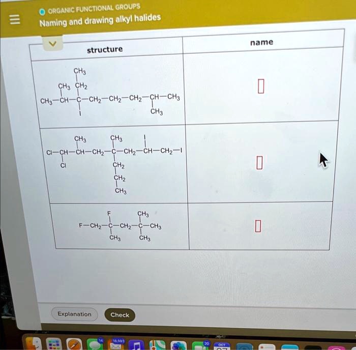 Solved Organic Functional Groups Naming And Drawing Alkyl Halides