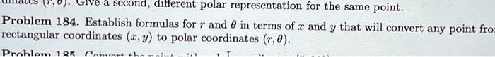 SOLVED: Give a second, different polar representation for the same point. Problem 184. Establish ...