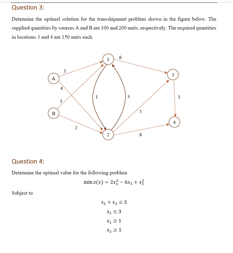 Solved Question 3 Determine The Optimal Solution For The Transshipment Problem Shown In The
