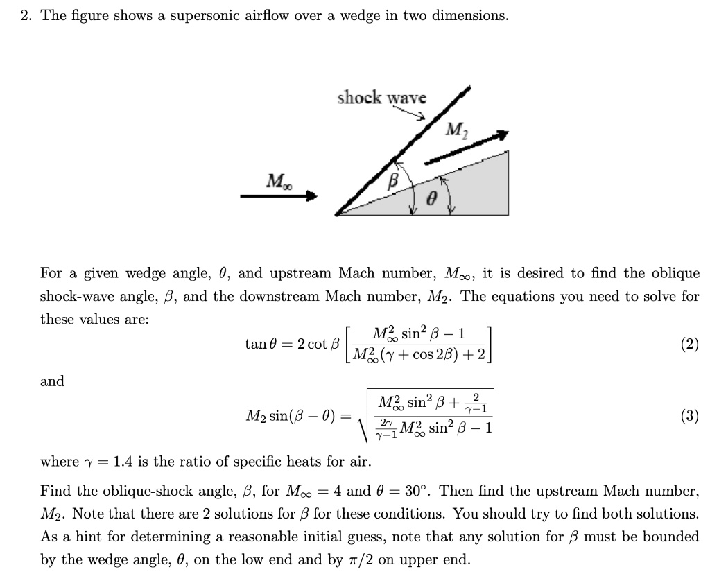 SOLVED: The figure shows a supersonic airflow over a wedge in two dimensions shock wave M; M, B ...