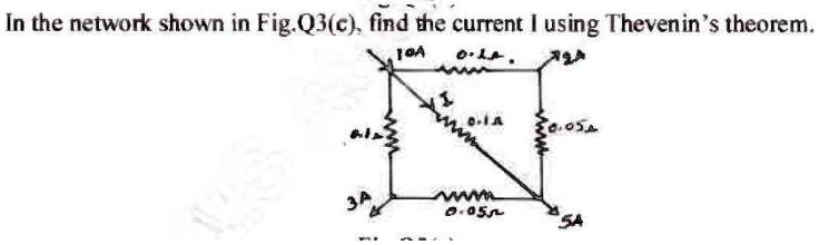 In the network shown in Fig.Q3(c), find the current I using Thevenin's theorem.